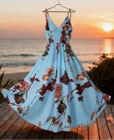 China Floral Print Midi Dress with Lightweight Fabric for Elegant Vacation Wear for sale