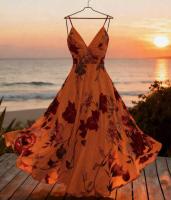 China Floral Print Midi Dress with Lightweight Fabric for Elegant Vacation Wear for sale