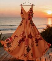 China Floral Print Midi Dress with Lightweight Fabric for Elegant Vacation Wear for sale