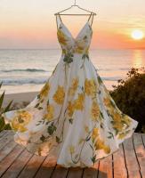 China Floral Print Midi Dress with Lightweight Fabric for Elegant Vacation Wear for sale
