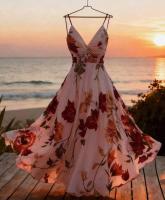 China Floral Print Midi Dress with Lightweight Fabric for Elegant Vacation Wear for sale