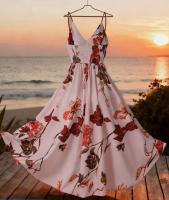 China Floral Print Midi Dress with Lightweight Fabric for Elegant Vacation Wear for sale