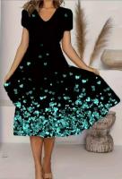 China New Summer/Fall Casual and Versatile V-Neck Printed Dress for Women: A Sophisticated Summer Look for sale