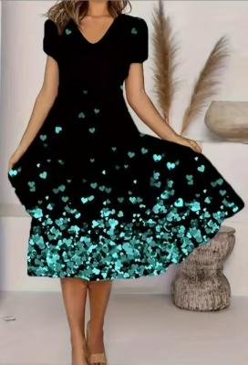 China New Summer/Fall Casual and Versatile V-Neck Printed Dress for Women: A Sophisticated Summer Look for sale