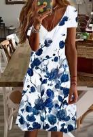 China New Summer/Fall Casual and Versatile V-Neck Printed Dress for Women: A Sophisticated Summer Look for sale