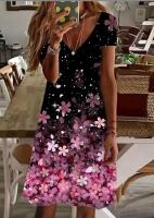 China New Summer/Fall Casual and Versatile V-Neck Printed Dress for Women: A Sophisticated Summer Look for sale