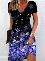China New Summer/Fall Casual and Versatile V-Neck Printed Dress for Women: A Sophisticated Summer Look for sale