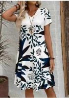 China New Summer/Fall Casual and Versatile V-Neck Printed Dress for Women: A Sophisticated Summer Look for sale