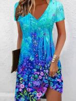 China New Summer/Fall Casual and Versatile V-Neck Printed Dress for Women: A Sophisticated Summer Look for sale