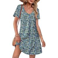 China New Summer/Fall Casual and Versatile V-Neck Printed Dress for Women: A Sophisticated Summer Look for sale