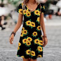 China New Summer/Fall Casual and Versatile V-Neck Printed Dress for Women: A Sophisticated Summer Look for sale