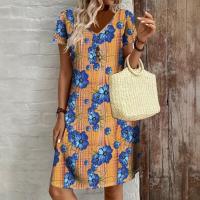 China New Summer/Fall Casual and Versatile V-Neck Printed Dress for Women: A Sophisticated Summer Look for sale
