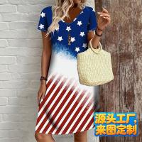 China New Summer/Fall Casual and Versatile V-Neck Printed Dress for Women: A Sophisticated Summer Look for sale