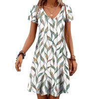 China New Summer/Fall Casual and Versatile V-Neck Printed Dress for Women: A Sophisticated Summer Look for sale