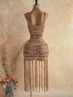 China Bohemian Summer Dress with Handmade Braided Rope Trim in Flattering Tropical Orange Tone and Premium Light Sweater Knit for sale