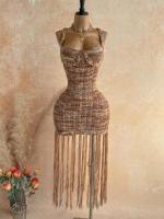 China Bohemian Summer Dress with Handmade Braided Rope Trim in Flattering Tropical Orange Tone and Premium Light Sweater Knit for sale