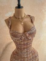 China Bohemian Summer Dress with Handmade Braided Rope Trim in Flattering Tropical Orange Tone and Premium Light Sweater Knit for sale