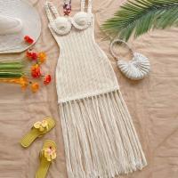 China Bohemian Summer Dress with Handmade Braided Rope Trim in Flattering Tropical Orange Tone and Premium Light Sweater Knit for sale