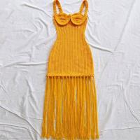 China Bohemian Summer Dress with Handmade Braided Rope Trim in Flattering Tropical Orange Tone and Premium Light Sweater Knit for sale