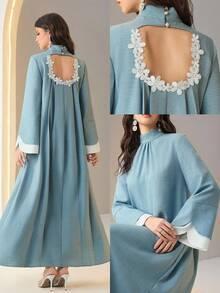China Al Najma Elegant Arabian Dress with Handmade Floral Appliqué, Lightweight Wrinkle-Resistant Fabric, and Hidden Side Zipper for sale