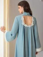 China Al Najma Elegant Arabian Dress with Handmade Floral Appliqué, Lightweight Wrinkle-Resistant Fabric, and Hidden Side Zipper for sale