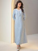 China Women's Long Sleeve Tassel Decor Arabian Dress Loose Fit Abaya for Modest Wear for sale