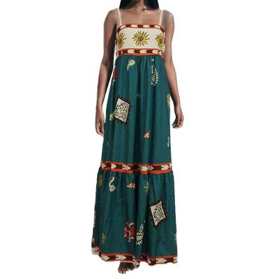 China Ethnic Print Maxi Dress with Lightweight Fabric and Spaghetti Straps for Casual Wear for sale