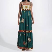 China Ethnic Print Maxi Dress with Lightweight Fabric and Spaghetti Straps for Casual Wear for sale