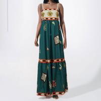 China Ethnic Print Maxi Dress with Lightweight Fabric and Spaghetti Straps for Casual Wear for sale