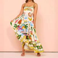 China European and American Women's Holiday Print Slip Dress with Built-in Waistband and Soft Airy Fabric for sale