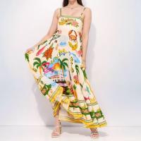 China European and American Women's Holiday Print Slip Dress with Built-in Waistband and Soft Airy Fabric for sale