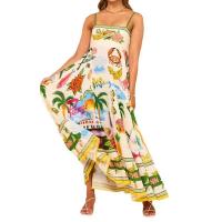 China European and American Women's Holiday Print Slip Dress with Built-in Waistband and Soft Airy Fabric for sale