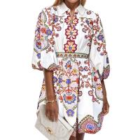 China Bohemian Dress with Breathable Airy Fabric and Bell-Sleeve in Ethnic All-Over Print for European and American Women for sale