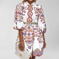 China Bohemian Dress with Breathable Airy Fabric and Bell-Sleeve in Ethnic All-Over Print for European and American Women for sale