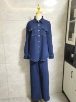 China Retro Lapel Denim Matching Set - Premium Soft Washed Denim with Relaxed Oversized Shirt and High-Waisted Straight-Leg Trousers for sale