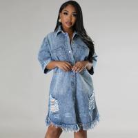 China Trendy Women's Denim Jacket with Ripped Hollow-out and Tassel Fringe in Loose Silhouette for sale