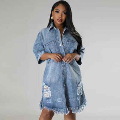 China Trendy Women's Denim Jacket with Ripped Hollow-out and Tassel Fringe in Loose Silhouette for sale