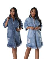 China Trendy Women's Denim Jacket with Ripped Hollow-out and Tassel Fringe in Loose Silhouette for sale