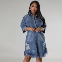 China Trendy Women's Denim Jacket with Ripped Hollow-out and Tassel Fringe in Loose Silhouette for sale
