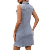China Women's Stretch Denim Dress with Heavy Rhinestones and Tailored Fitted Waist for a Slim Silhouette for sale