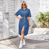 China Women's Vintage Stone-Wash Denim Dress with Oversized Loose Fit and Short Sleeve for Casual Spring Wear for sale