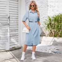 China Women's Vintage Stone-Wash Denim Dress with Oversized Loose Fit and Short Sleeve for Casual Spring Wear for sale