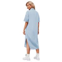 China Women's Vintage Stone-Wash Denim Dress with Oversized Loose Fit and Short Sleeve for Casual Spring Wear for sale