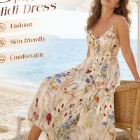 China Elegant Women's Maxi Dress with Breathable Fabric Adjustable Spaghetti Straps and All-over Floral Print for sale
