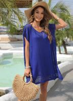 China V-neck Hollow-out Stitching Loose Beach Dress for Seaside Vacation Cover-up for sale