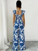 China Women's Square Neck Ruffle Sleeve Pineapple Print Casual Jumpsuit for Summer Vacation for sale