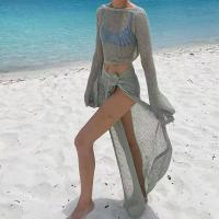 China Lace-Up Beach Dress Set with Sun Protection and Flared Long Sleeves for a Flowy Photogenic Look for sale
