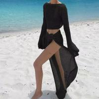 China Lace-Up Beach Dress Set with Sun Protection and Flared Long Sleeves for a Flowy Photogenic Look for sale