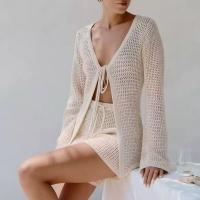 China Breathable Hollow-Knit Beach Cardigan with Sun-Protective Side Waist Tie Design for Vacation Cover-Up for sale