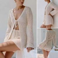 China Breathable Hollow-Knit Beach Cardigan with Sun-Protective Side Waist Tie Design for Vacation Cover-Up for sale